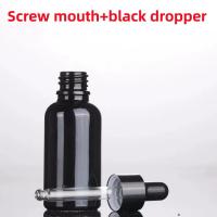 China Black Frosted Amber Glass Dropper Bottles 10ml 100ml Empty Essential Oil Bottles with Childproof Cap for sale