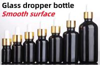 China Black Frosted Amber Glass Dropper Bottles 10ml 100ml Empty Essential Oil Bottles with Childproof Cap for sale