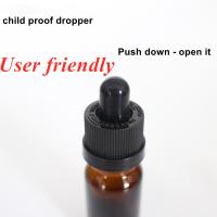 China Amber Glass Essential Oil Dropper Bottle 10ml 30ml 50ml with Child Resistant Cap for sale