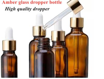 China 30ml 50ml 60ml Empty Round Amber Glass Dropper Bottle with Childproof Cap for Essential Oil for sale