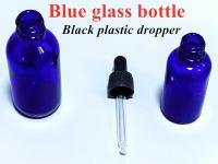 China 10ml 20ml 30ml 50ml Empty Boston Round Blue Essential Oil Glass Dropper Bottle with Dropper Cap for sale