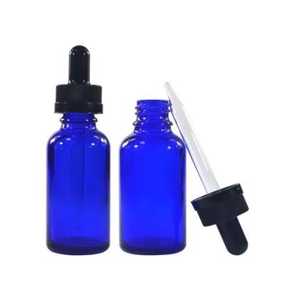 China Blue Glass Dropper Bottles 10ml 20ml 30ml 50ml for Serum Essential Oil Cosmetic Packaging for sale