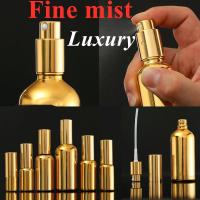 China Luxury Gold UV Electroplate Glass Dropper Bottle 30ml 50ml for Essential Oil Serum with Spray Head for sale
