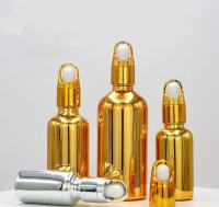 China Luxury Cosmetic Glass Dropper Bottle 10ml 50ml Electroplating Gold Essential Oil Serum Packaging for sale