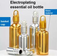 China Luxury Cosmetic Glass Dropper Bottle 10ml 50ml Electroplating Gold Essential Oil Serum Packaging for sale