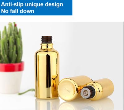 China Electroplated Gold Glass Dropper Bottle 50ml Essential Oil Tincture with Childproof Cap for sale
