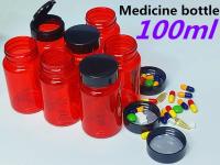 China 100ml PET Red Pharmaceutical Pill Container Bottle for Tablets Capsules Supplements 150ml Option for sale