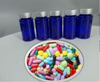 China Blue PET Plastic Medicine Bottle 100ml 120ml for Pills Capsules Tablets Vitamin Supplement Container for sale