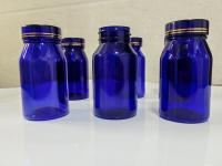 China Blue PET Plastic Medicine Bottle 100ml 120ml for Pills Capsules Tablets Vitamin Supplement Container for sale