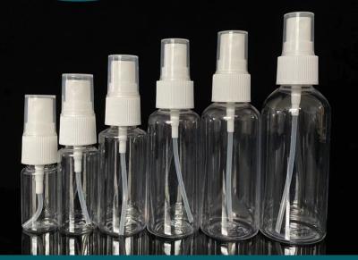 China 50ml 60ml 100ml PET Clear Round Refillable Hand Sanitizer Spray Bottle Custom for sale