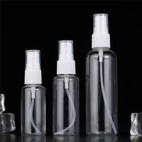 China 50ml 100ml Clear PET Plastic Spray Bottle Flat Round Travel Mini Portable Lotion Disinfectant for sale