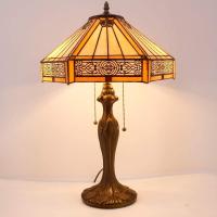 China 30cm Handmade Hexagon Stained Glass Table Lamp AC85-265V Retro Warm Light for Bedroom Living Room for sale