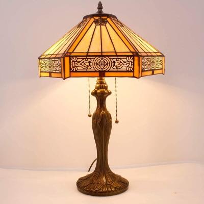 China 30cm Handmade Hexagon Stained Glass Table Lamp AC85-265V Retro Warm Light for Bedroom Living Room for sale