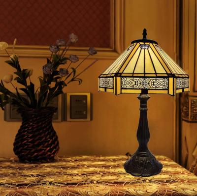 China Hexagon Handmade Stained Glass Table Lamp 30cm 40cm LED AC85-265V Hotel Luxury Decor for sale