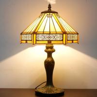 China 30cm Handmade Hexagon Stained Glass Table Lamp AC85-265V Retro Warm Light for Bedroom Living Room for sale