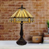 China 30cm Handmade Hexagon Stained Glass Table Lamp AC85-265V Retro Warm Light for Bedroom Living Room for sale