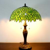 China Green Leaf Stained Glass Table Lamp 40cm Handmade Crystal Reading Light AC 85-265V for Living Room Bedroom for sale