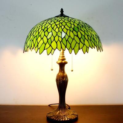China Green Leaf Stained Glass Table Lamp 40cm Handmade Crystal Reading Light AC 85-265V for Living Room Bedroom for sale