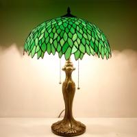 China 40cm 12in Handmade Stained Glass Table Lamp European Turkish Green Leaf 85-265V for sale