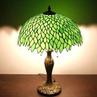 China Green Leaf Stained Glass Table Lamp 40cm Handmade Crystal Reading Light AC 85-265V for Living Room Bedroom for sale