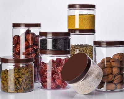 China Clear PET Plastic Food Storage Jar with Screw Cap 150ml 250ml 500ml 600ml for sale