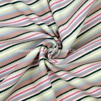 China Auto Stripes 2x2 Yarn Dyed Cotton Spandex Rib Fabric 220GSM 140CM for sale