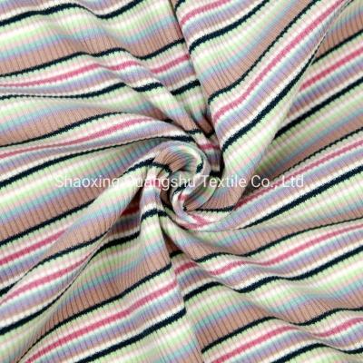 China Auto Stripes 2x2 Yarn Dyed Cotton Spandex Rib Fabric 220GSM 140CM for sale
