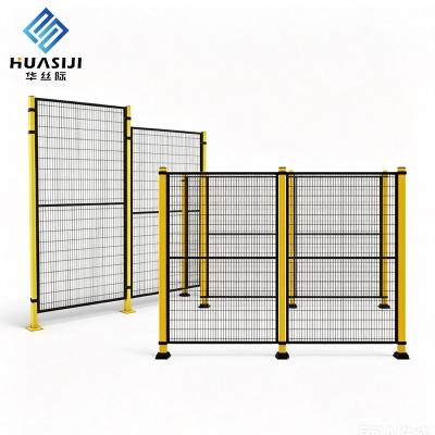 China Hsj Modular Robot Safety Fence with Safety Interlock Gate Yellow Wire Mesh Perimeter Guarding for Industrial Robotic Cell Welding Workstation Machine Guarding for sale