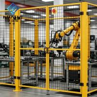 China Hsj Modular Robot Safety Fence with Safety Interlock Gate Yellow Wire Mesh Perimeter Guarding for Industrial Robotic Cell Welding Workstation Machine Guarding for sale