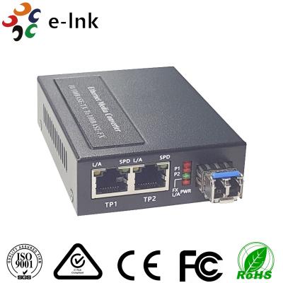 China 2 Port 10/100/1000BASE-T To 1 Port 100/1000BASE-X Gigabit SFP Media Converter for sale