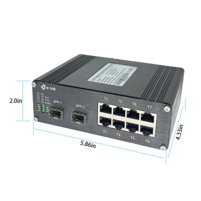 China Industrial 8-port 10/100/1000Base-T + 2-port 1000BASE-X Ethernet Switch for sale