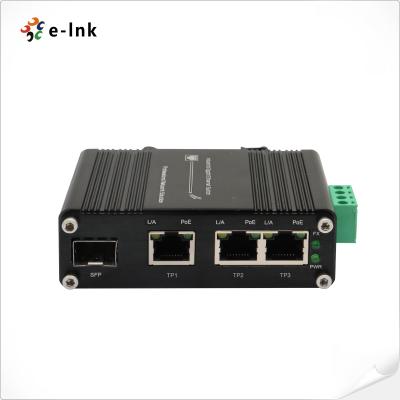 China Mini Industrial 3-Port 802.3at PoE + 1-Port SFP Ethernet Switch with 12~48V DC Input and Voltage Booster for sale