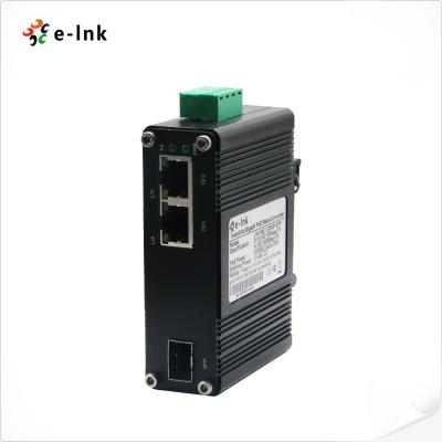 China Mini Industrial 1-Port 100/1000X SFP to 2-Port 10/100/1000T Ethernet Media Converter for sale