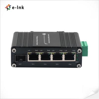 China Mini Industrial 4-Port 10/100/1000T 802.3at PoE + 1-Port 100/1000X SFP Ethernet Switch with 12~48VDC Input and Voltage Booster for sale
