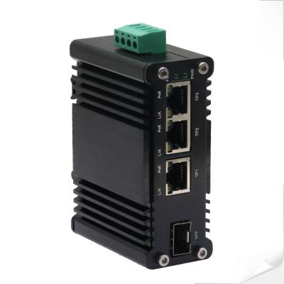 China Mini Industrial 3-Port 10/100/1000T 802.3at PoE + 1-Port 100/1000X SFP Ethernet Switch with 12~48VDC Input and Voltage Booster for sale