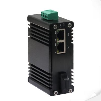 China Mini Industrial 1-Port 1000X to 2-Port 10/100/1000X 30W PoE+ Media Converter for sale