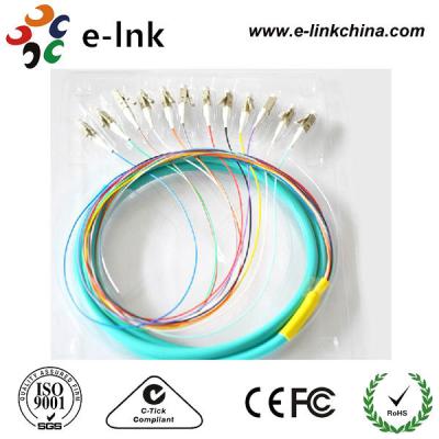 China 1-meter multicolored 12-fiber Bundled Fan-out OM3 LC pigtail for sale