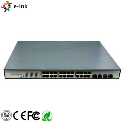 China 10/100/1000Mbps PoE-PSE Fiber to Copper Ethernet Switch: 4 SFP + 24 PoE for sale