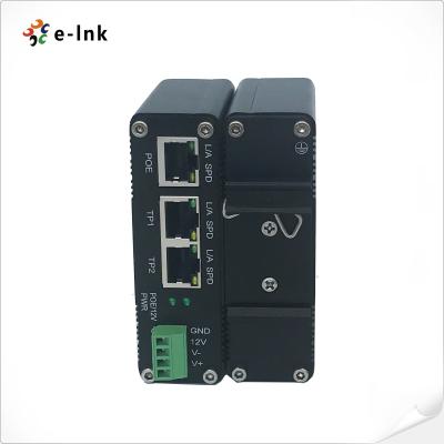 China Industrial PoE Splitter 12V 2 Port Switch 802.3af/at Gigabit DIN Rail IP40 for sale