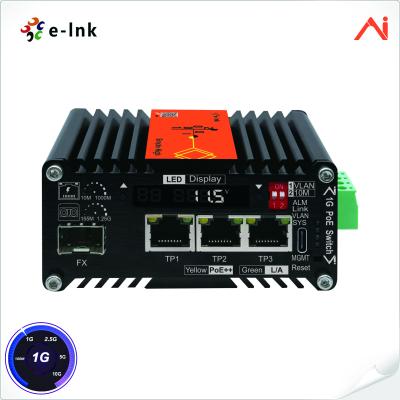 China 3-Port 10/100/1000Base-T IEEE802.3bt PoE++ 90W to 1-Port 100/1000BASE-X 
Mini Industrial AI Smart Managed PoE++ Ethernet Switch with Voltage Booster for sale