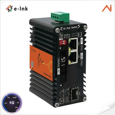 China 2-Port 10/100/1000Base-T IEEE802.3bt PoE++ 90W to 1-Port 100/1000BASE-X 
Mini Industrial AI Smart Managed PoE++ Fiber Media Converter with Voltage Booster for sale