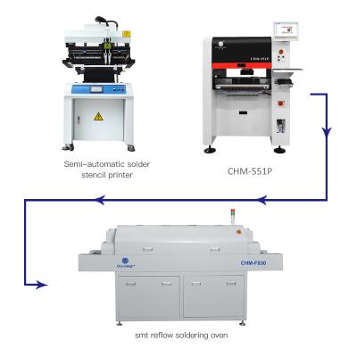 China Semi Auto 3250 Solder Paste Printer with CHM-650 4-Head Pick Place Machine and F530 5-Zone Reflow Oven for sale