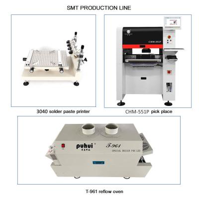 China High Precision Small SMT Line with 3040 Printer, CHM-551 Mounter ±0.05mm Accuracy, T961 6-Zone Oven for sale