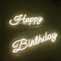 China 220V Neon Happy Birthday Light LED Neon Sign With Clear Acrylic Backer for sale