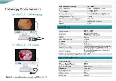 China TU-15LSD1A 4K 15.6 Inch Endoscope Camera with IPX8 Waterproof 8 Hours Battery Life and Recording Function for ENT Laparoscopy Hysteroscopy Urology for sale