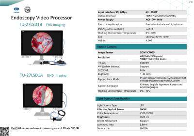 China TUYOU 27 Inch 1080P Endoscope Camera with Record Function IPX8 Waterproof and 8 Hours Battery Life for Medical Endoscopy for sale