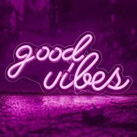 China Power Consumption 0 Good Vibes Neon Sign LED Neon Lights for Bedroom 16.1 x 8.3 inch for sale