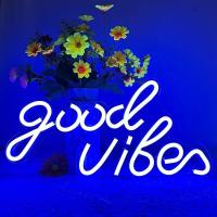 China Power Consumption 0 Good Vibes Neon Sign LED Neon Lights for Bedroom 16.1 x 8.3 inch for sale