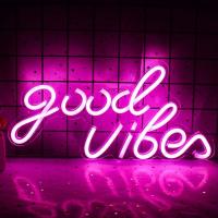 China Power Consumption 0 Good Vibes Neon Sign LED Neon Lights for Bedroom 16.1 x 8.3 inch for sale
