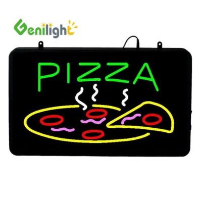China ABS open-mold Rectangle Custom Pizza Wall Light Acrylic Open Sign Neon Led with hanging chian for sale